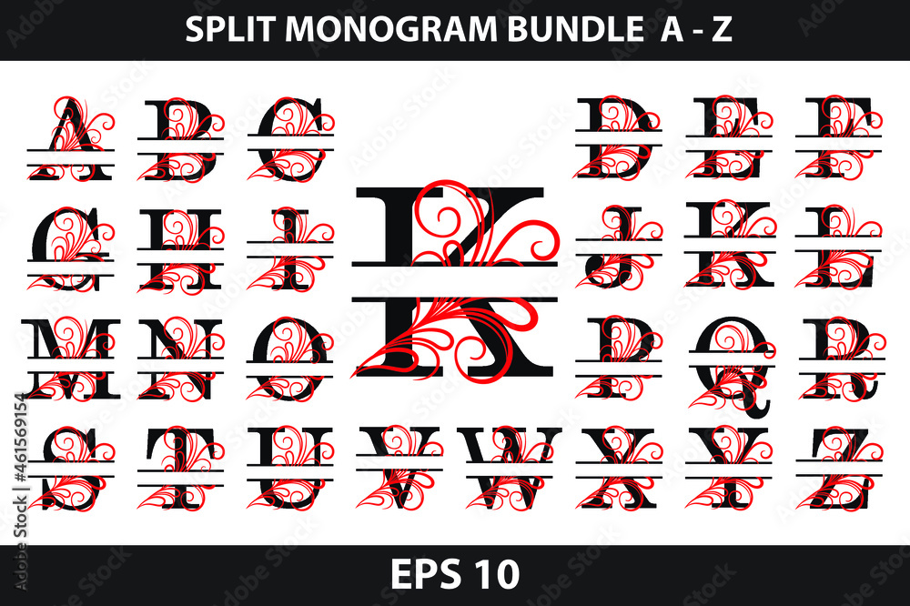 Split Monogram Letter, Set of letters to create monogram. Monogram ...