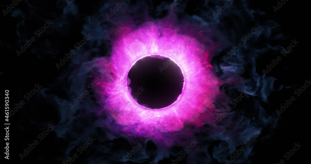Purple Abstract glowing particles with black hole in center. Wavy ring ...