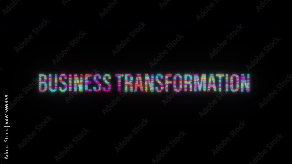 Business Transformation colorful text word flicker light animation loop with glitch text effect ...