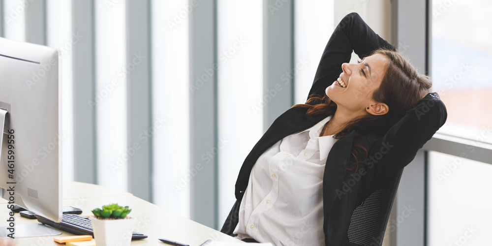 Happy relax Caucasian businesswoman staff employee worker officer in ...