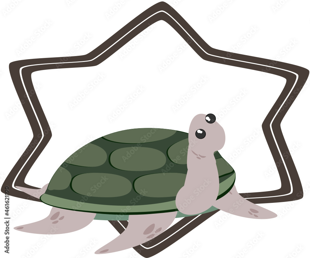 Cute cartoon turtle sea creature illustration vector, frame, boundary ...