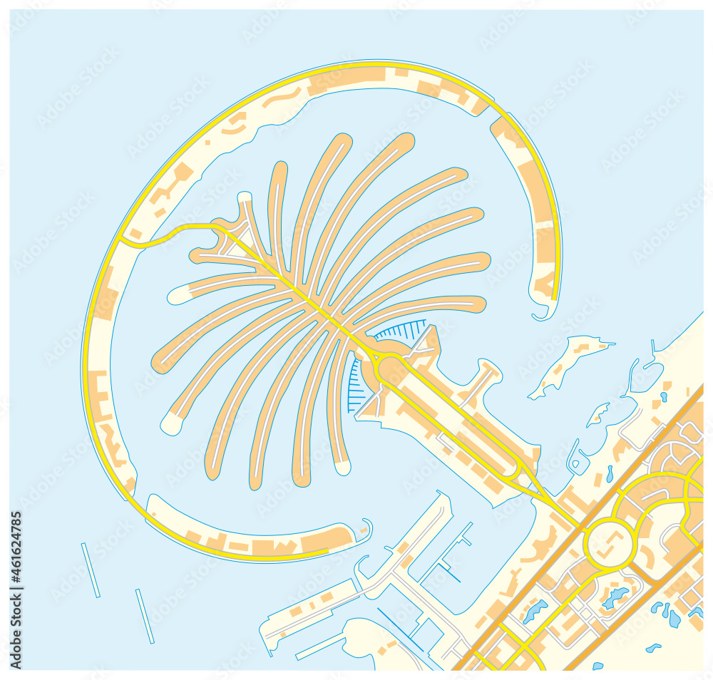 vector road map of Palm Jumeirah Islands, Dubai, United Arab Emirates ...