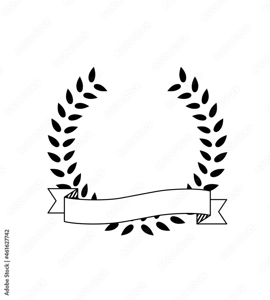 Outline simple laurel wreaths label with ribbon vector design. Stock ...