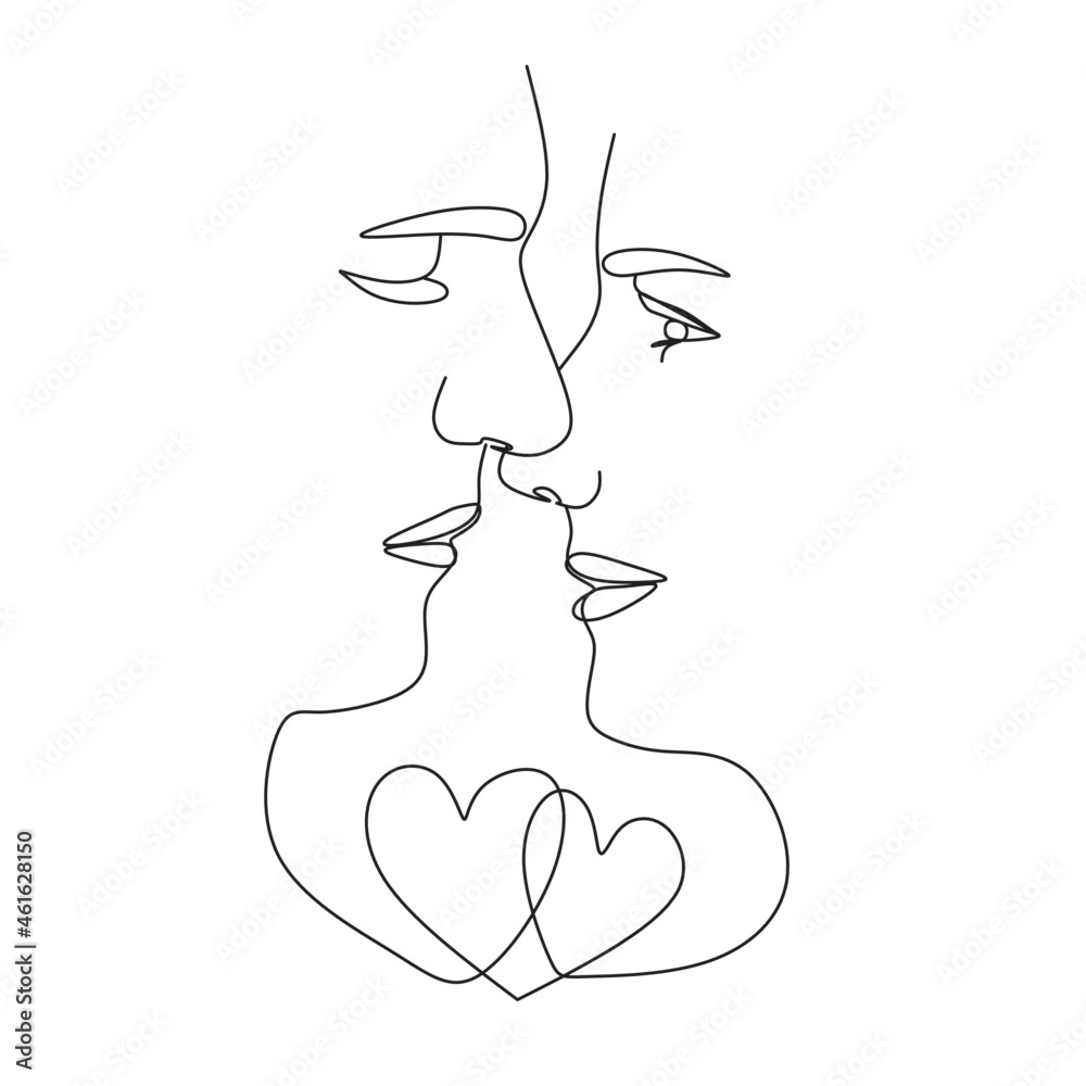 One Line Art Couple, Line Art Men and woman, Minimal Face Vector ...
