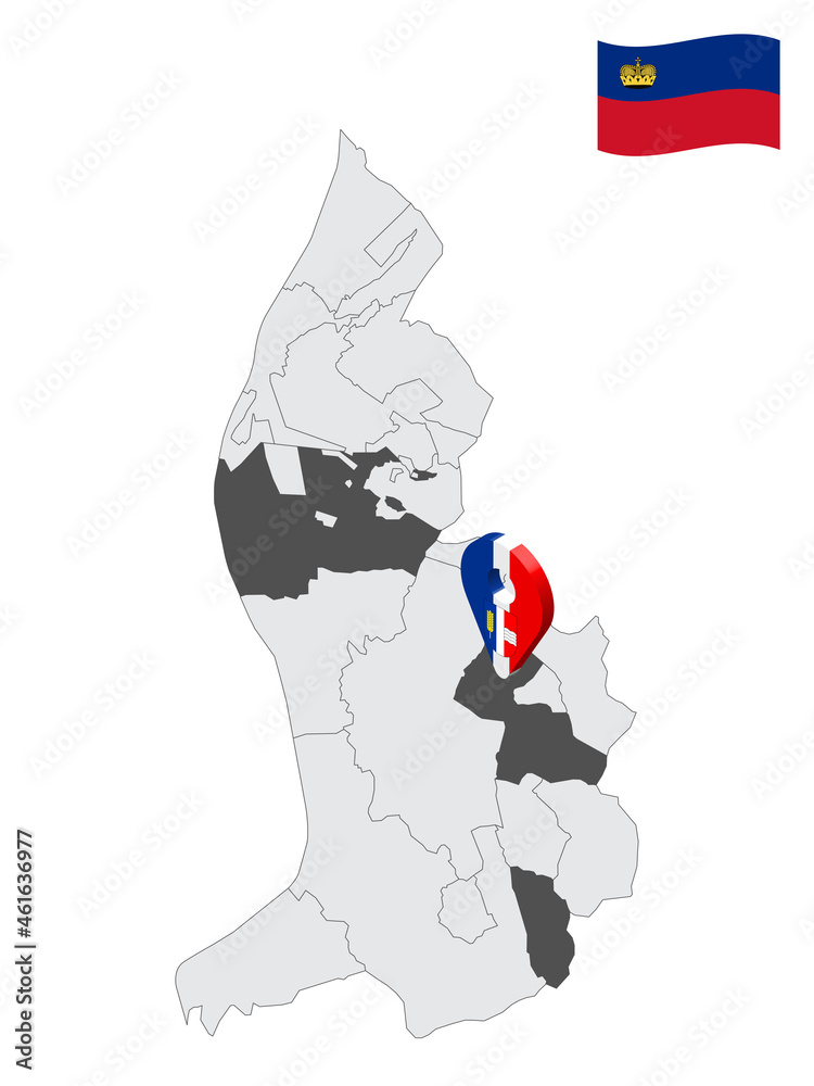 Location of Schaan on map Liechtenstein. 3d location sign similar to the flag of Schaan. Quality ...