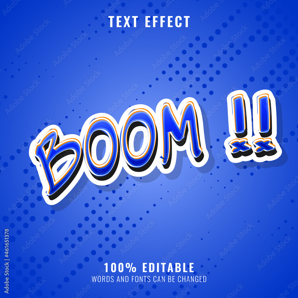 funny boom editable comic text effect with blue and yellow color Stock ...