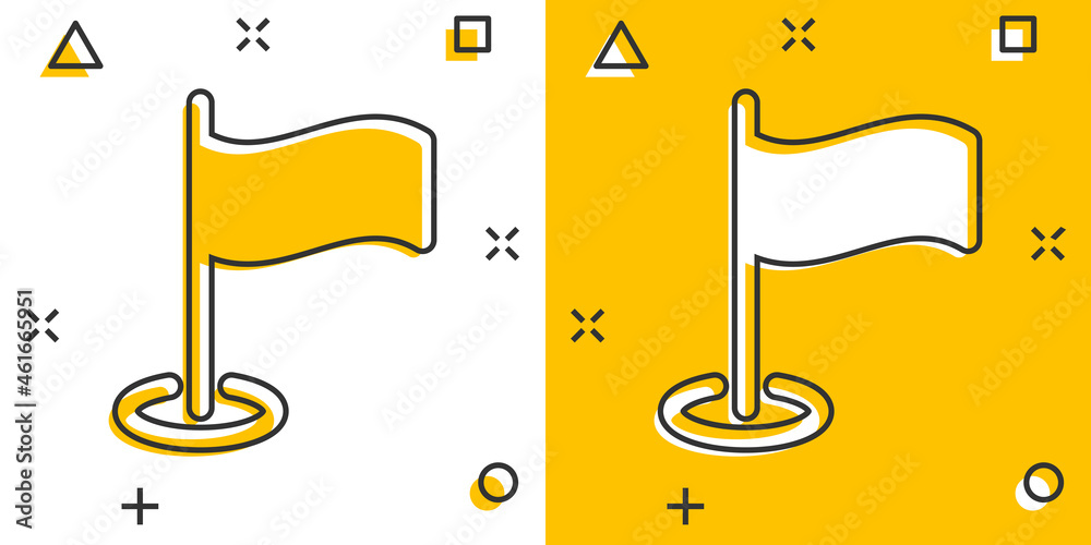 Flag icon in comic style. Pin cartoon vector illustration on white ...