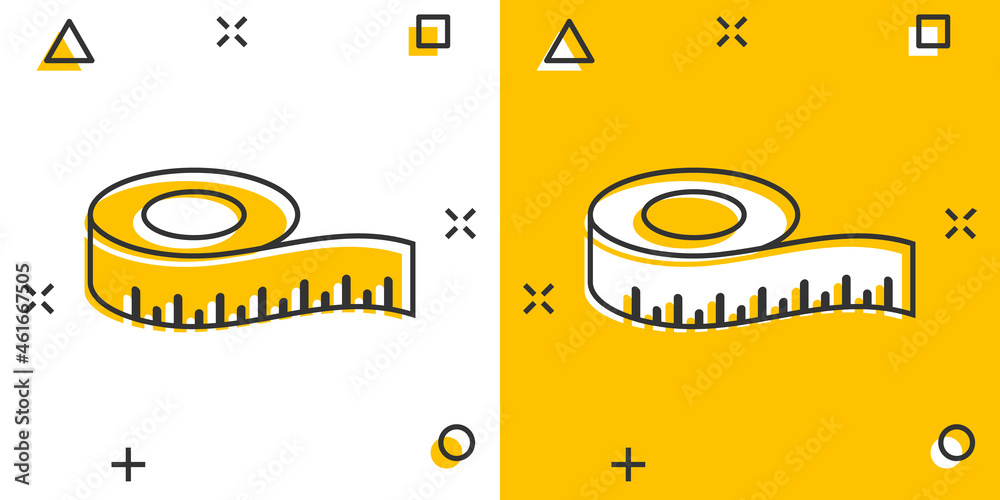 Measure tape icon in comic style. Ruler cartoon sign vector ...