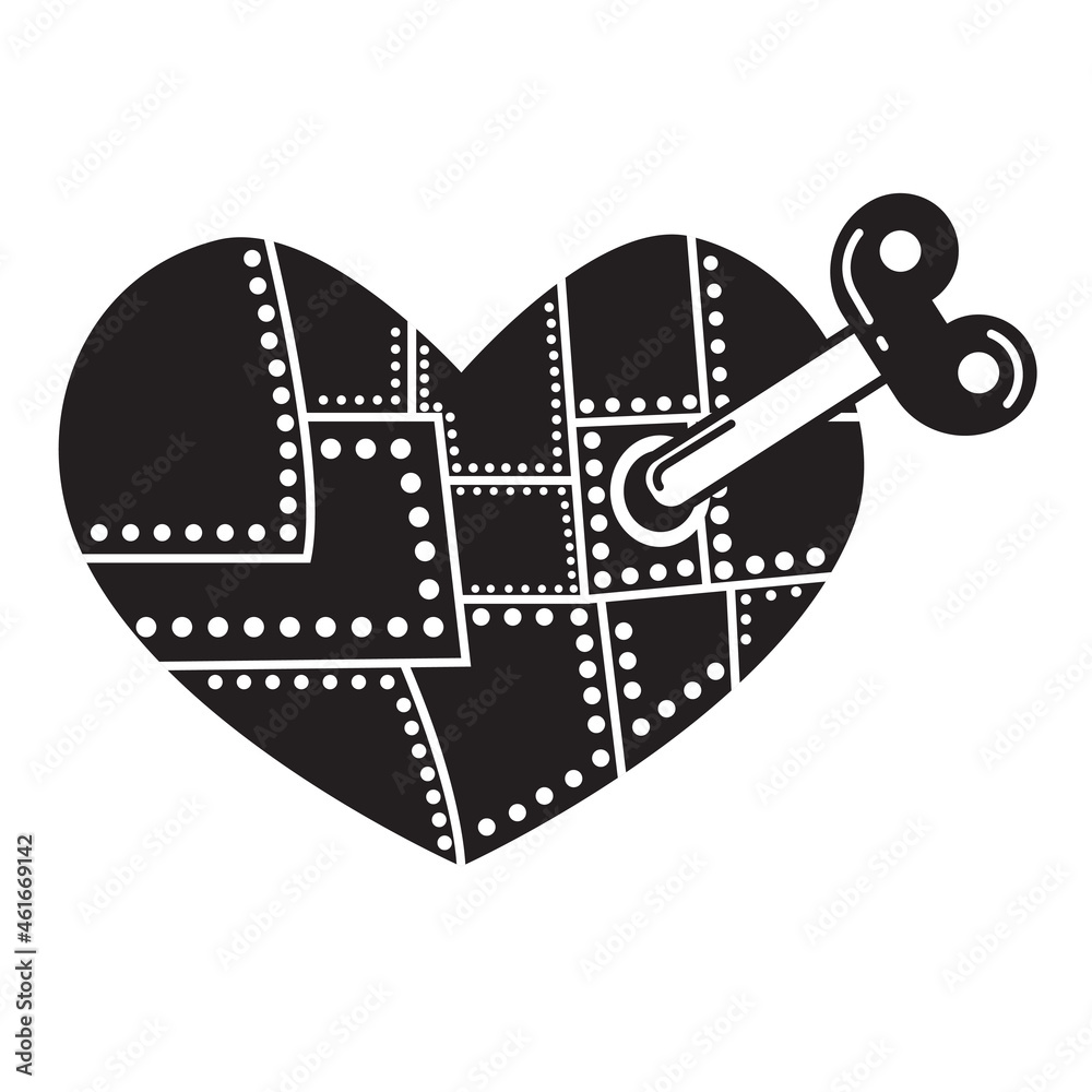 Iron heart and red key for love lock unity ceremony isolated on white ...