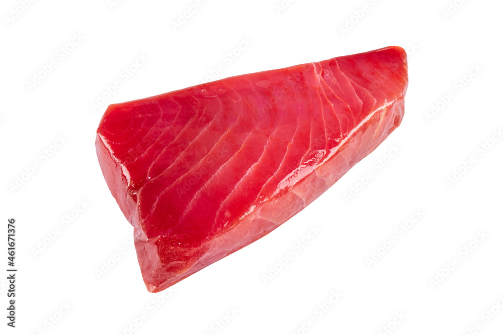 Yellow fin tuna steak isolated on white background. Fresh rare tuna ...
