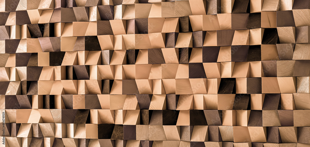 Natural color wood block wall cubic texture background . Modern ...