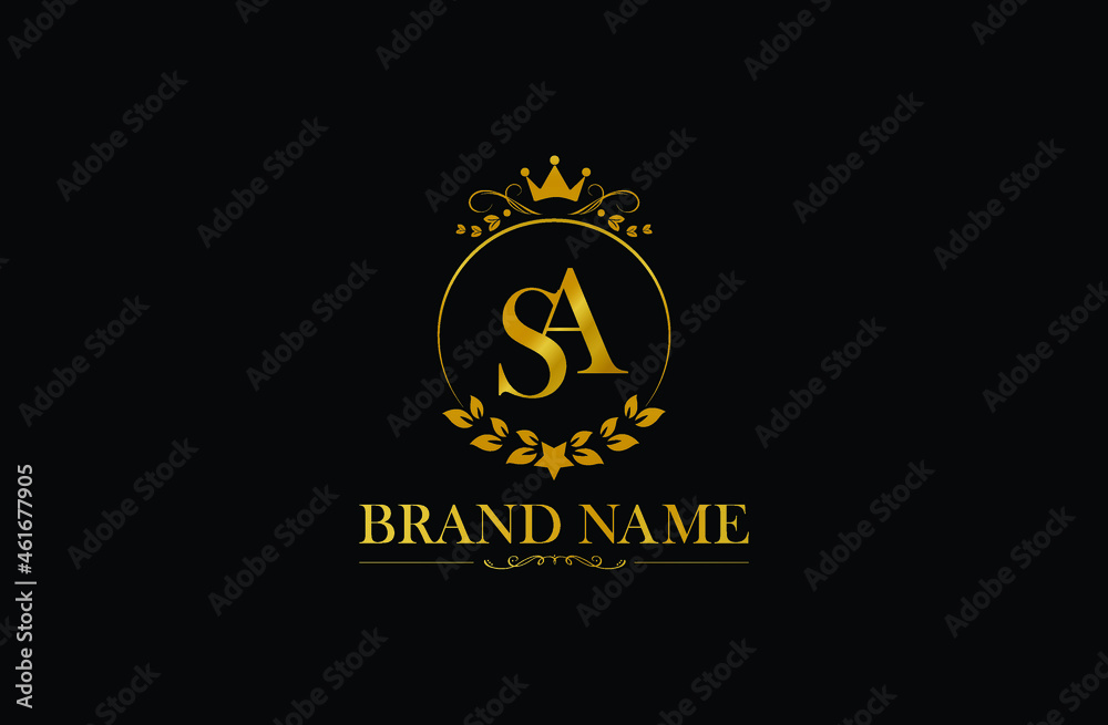 Luxury letter SA vector logo mark, elegant ornament monogram, Golden ...