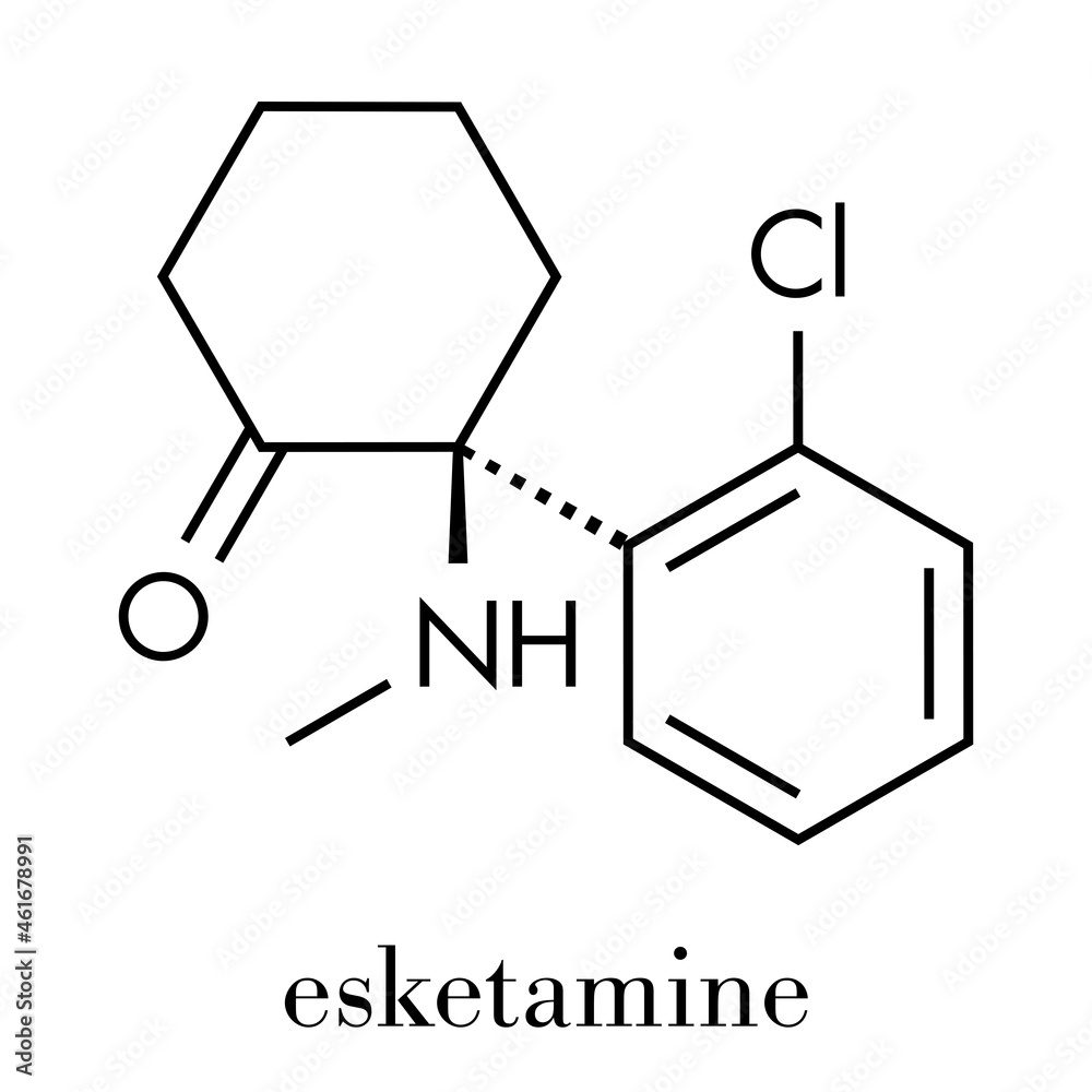 Esketamine antidepressant and anesthetic drug molecule. Skeletal ...