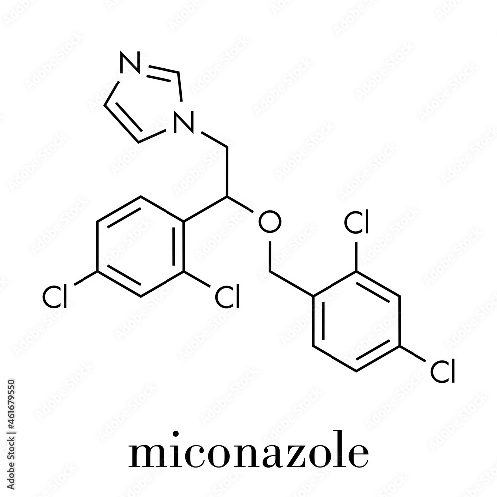 Miconazole antifungal drug molecule. Skeletal formula. Stock Vector ...