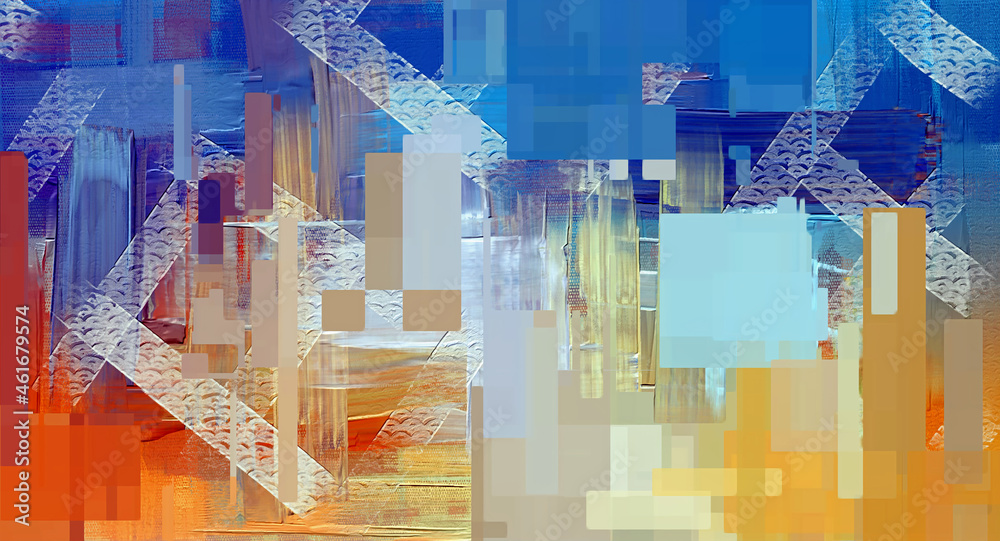 Blue and orange color palette digital art, cross hatching strokes ...