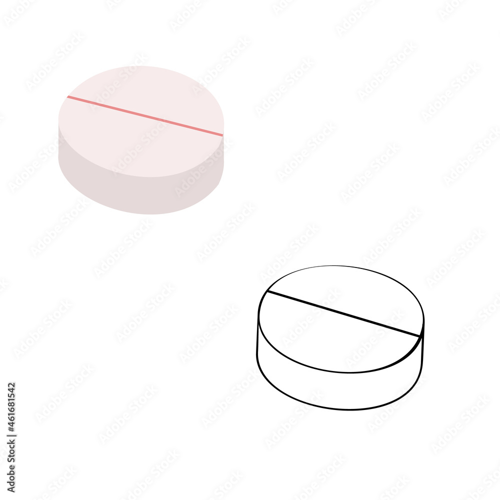An outline vector illustration of two pill isolated on transparent ...
