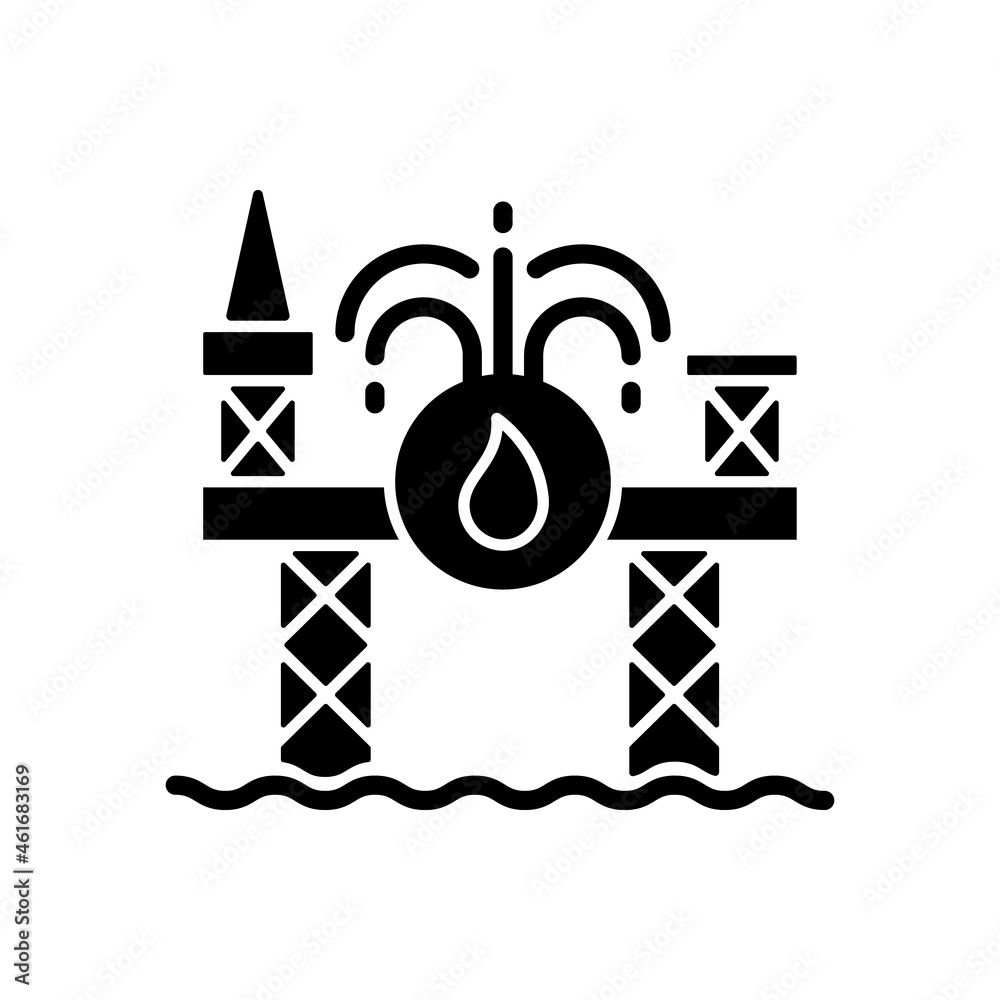 Vetor de Offshore drilling black glyph icon. Deep-water energy project ...