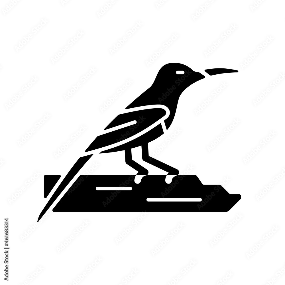 Crimson sunbird black glyph icon. Tropical asian bird. Singapore ...