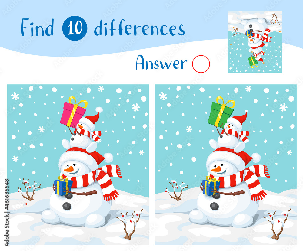 Snowman with a bird. Illustration with two snowmen and snowfall. Find ...