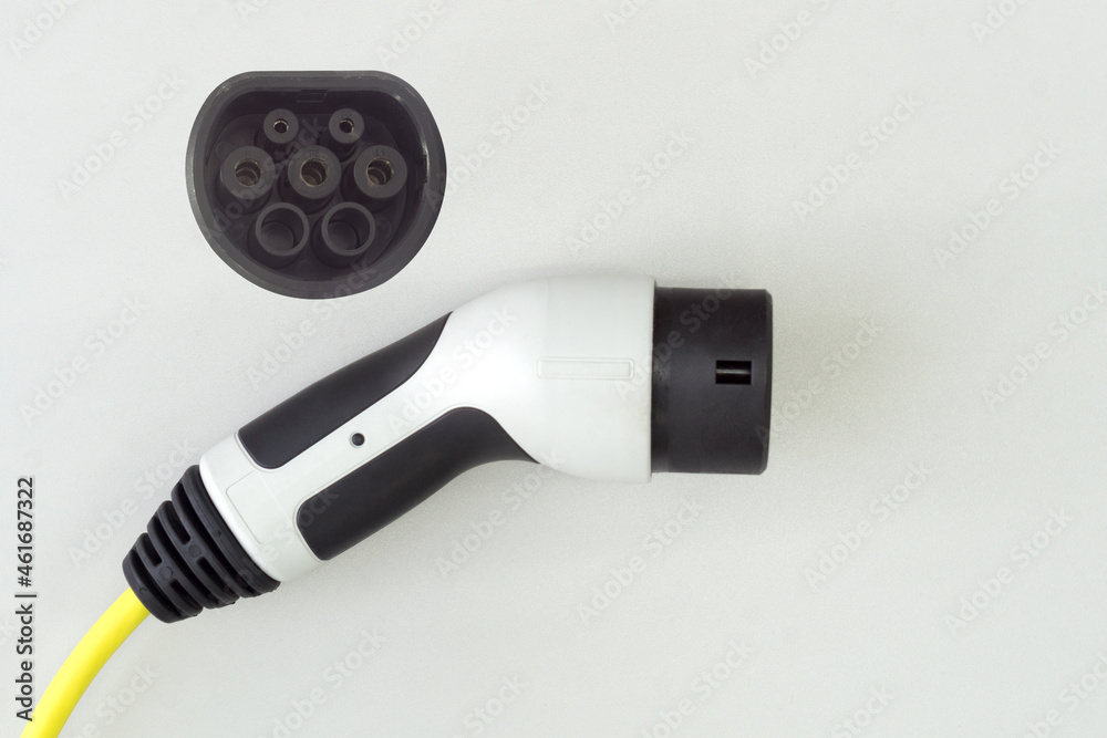 Electric car charger plug type 2 on white background, EV Charging ...