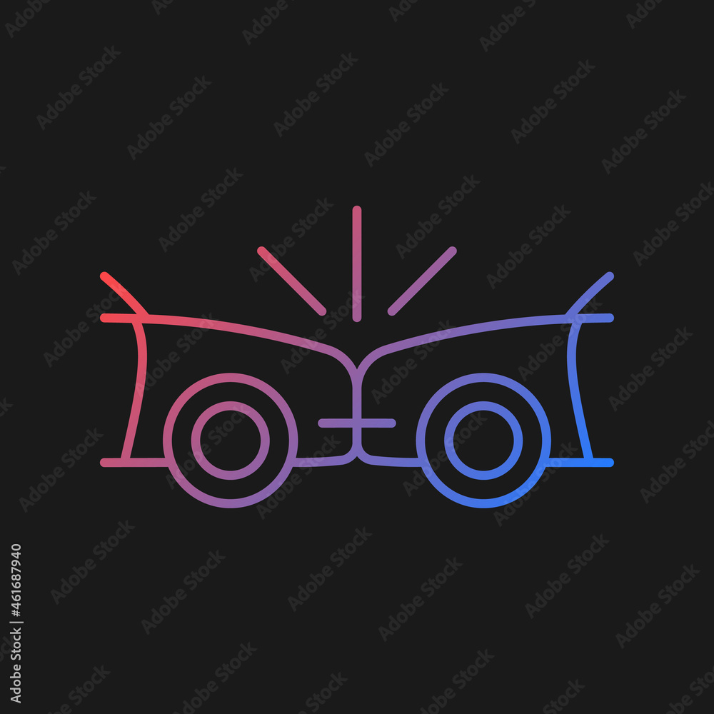 Head-on collision gradient vector icon for dark theme. Frontal crash ...