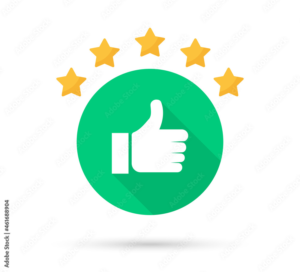 Thumb up icon with shadow. Star rating customer satisfaction vector de ...