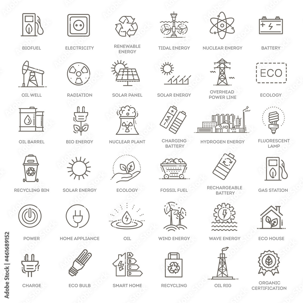 Collection of linear style vector icons on the theme of electric power ...