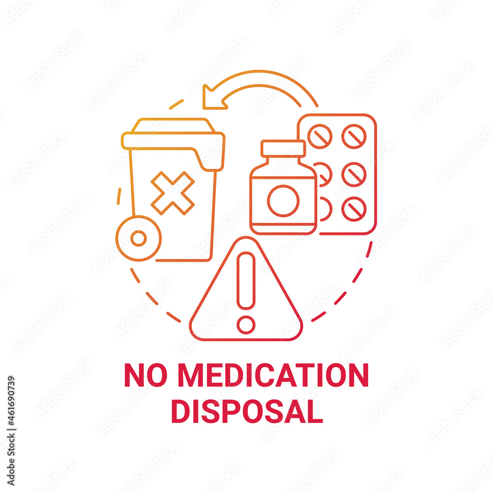 No medication disposal red gradient concept icon. Waste management ...