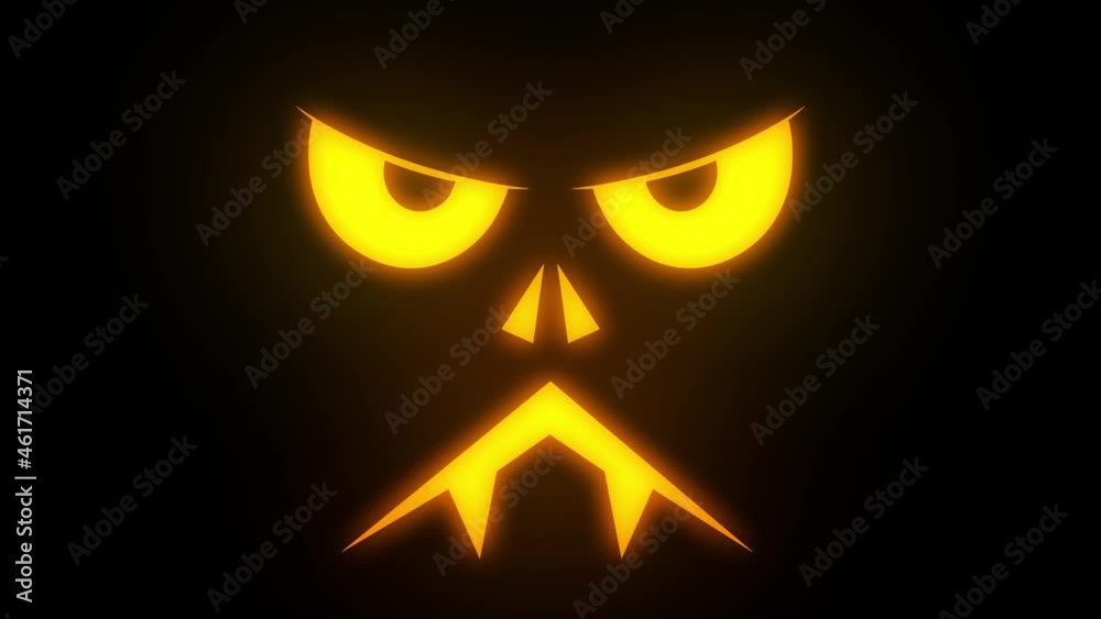Scary Halloween neon face animation. Halloween pumpkin or ghost grimace ...