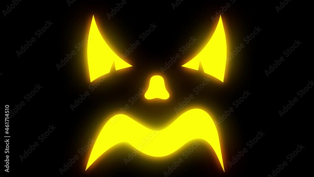 Scary Halloween neon face animation. Halloween pumpkin or ghost grimace ...