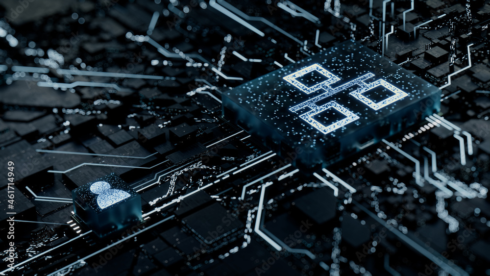 Network Technology Concept with ethernet symbol on a Microchip. White ...