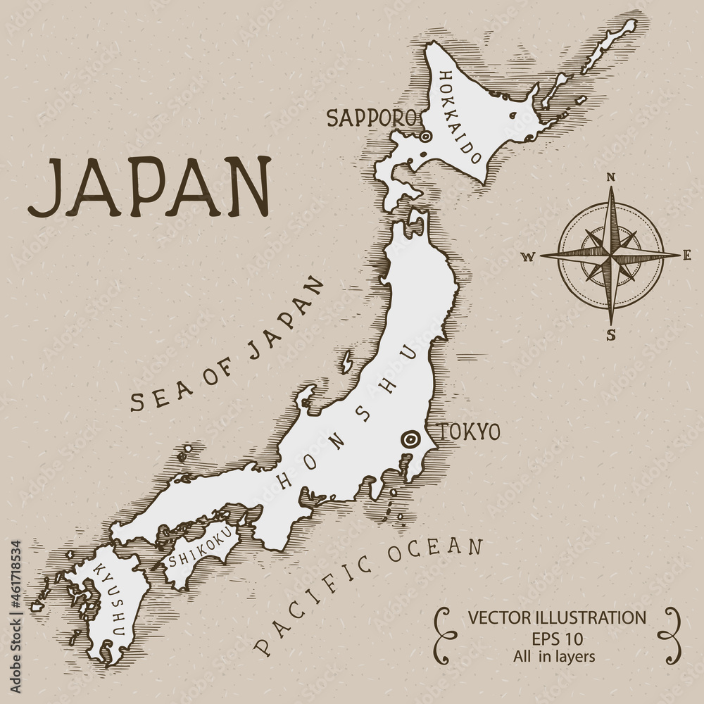 Vintage map of Japan, hand drawn vector illustration Stock Vector ...