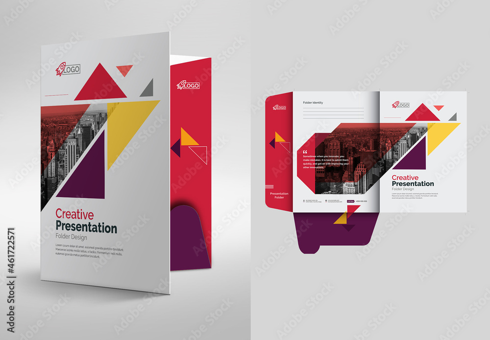 Creative Presentation Folder Layout with Colorful Accents Stock ...