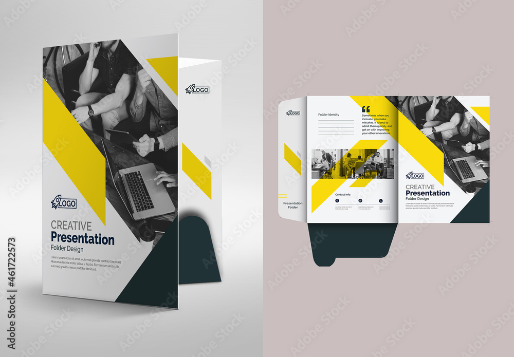 Clean Presentation Folder Layout with Yellow Premium Vector Accents ...