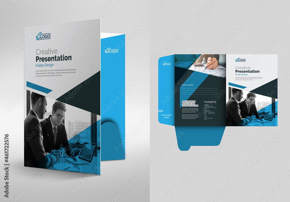 Blue Presentation Folder Layout with Premium Vector Accents Stock ...