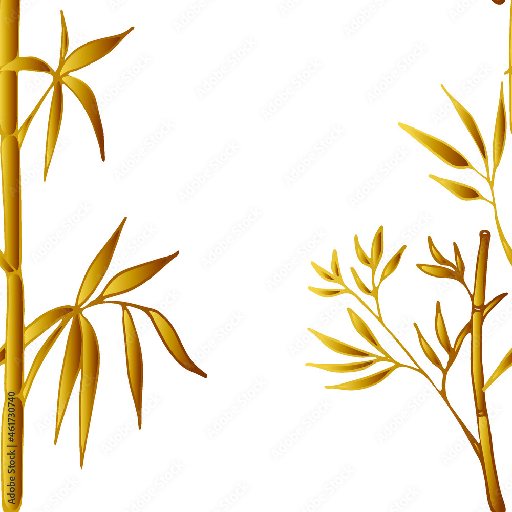 Hand drawn design card with golden bamboo on a transparent background ...