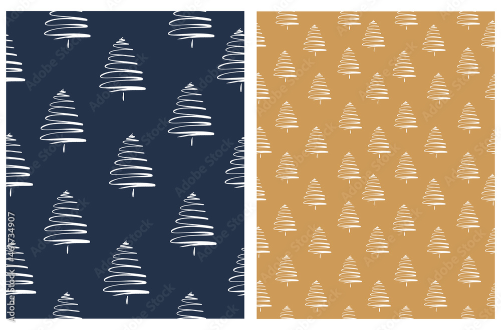 Seamless Vector Patterns with Irregular Hand Drawn Simple White Pine ...