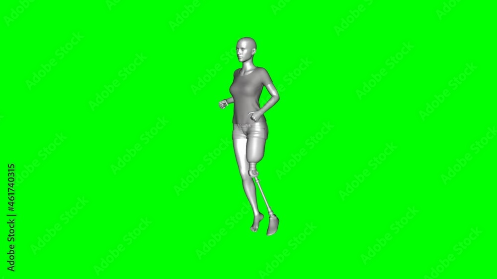 3D girl with Modern Leg Prosthetic leg jumping , animation, green ...