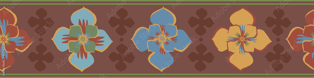 Medieval style stylized floral vector border background. Border of hand ...