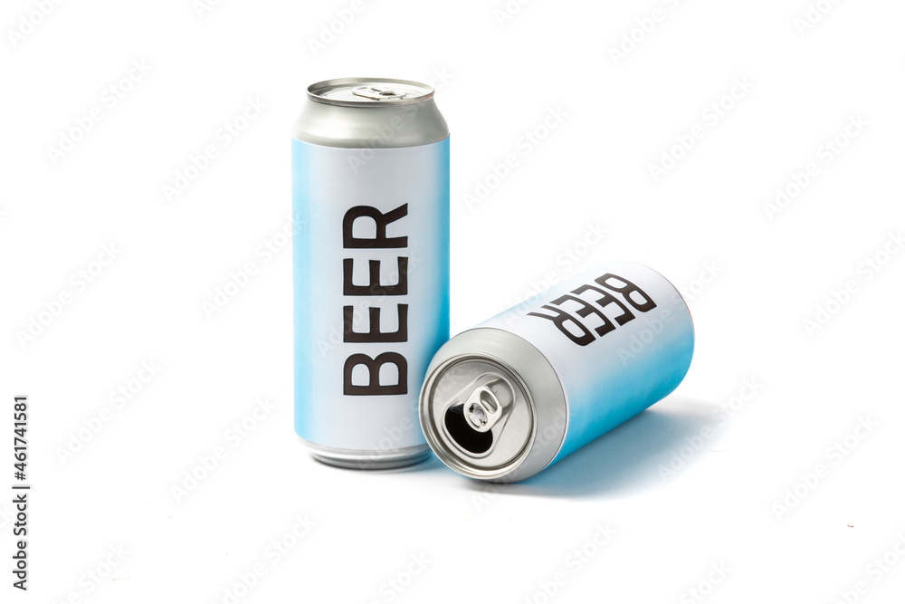 A fake generic labelled tall can of beer and one empty can tipped over ...