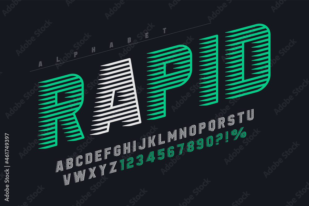 Dynamic display letters design, alphabet, numbers. Vector characters ...