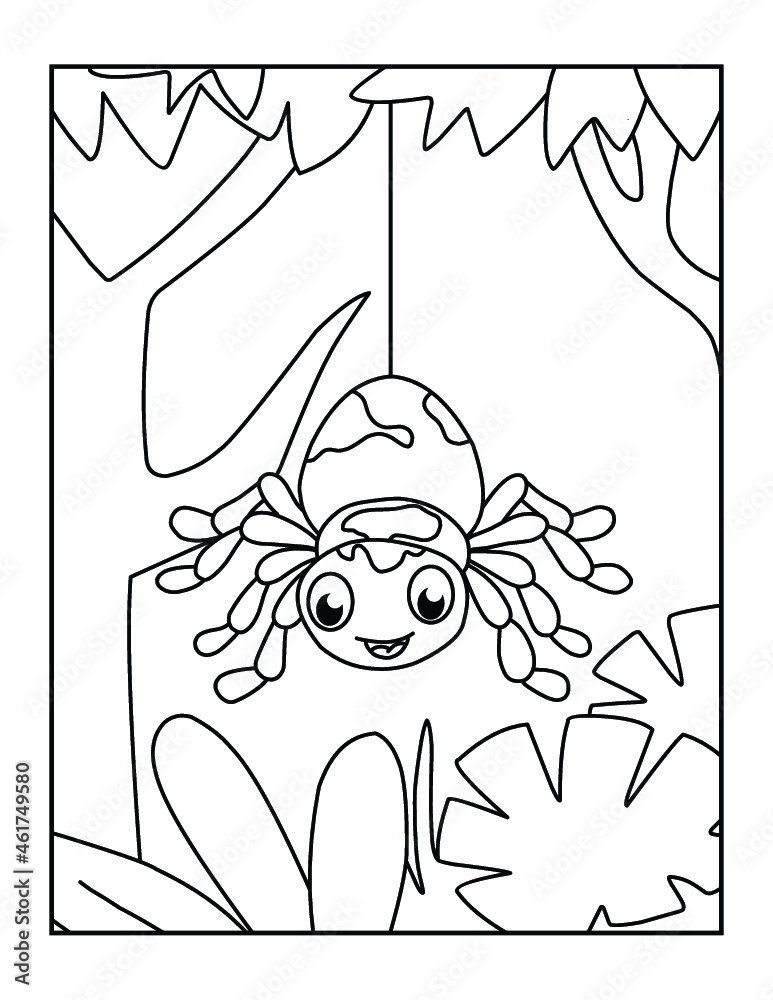 Printable Spider Coloring Pages For Kids Stock Vector | Adobe Stock