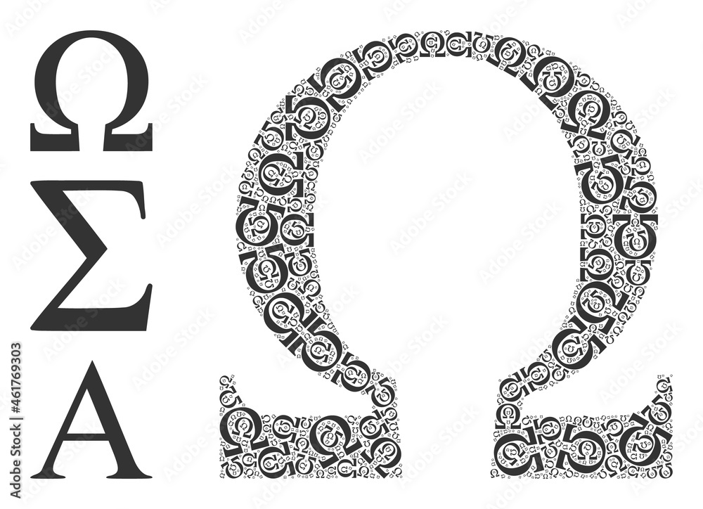 Itself fractal mosaic Omega Greek letter. Vector Omega Greek letter ...