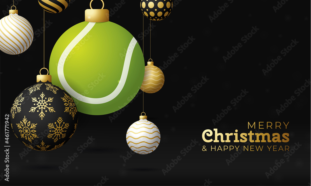 tennis Christmas card. Merry Christmas sport greeting card. Hang on a ...