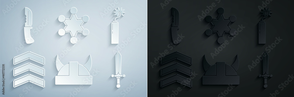 Vetor de Set Viking in horned helmet, Dynamite bomb stick clock ...