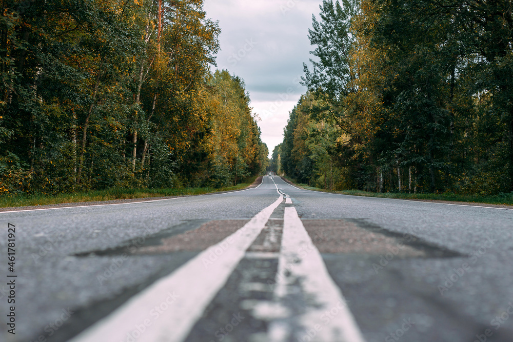 Road. Beautiful foreshortenings of the road. Double solid. Dividing ...