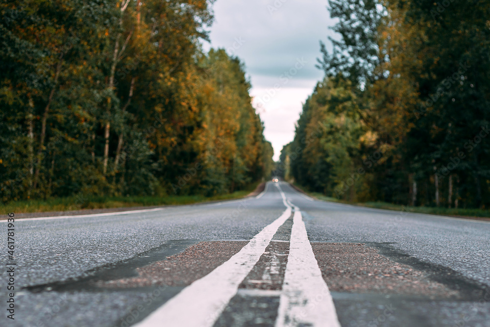 Road. Beautiful foreshortenings of the road. Double solid. Dividing ...