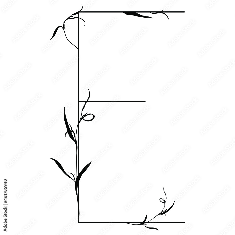 Beautiful letter E with leaves or grass motifs. Floral font. Botanical ...