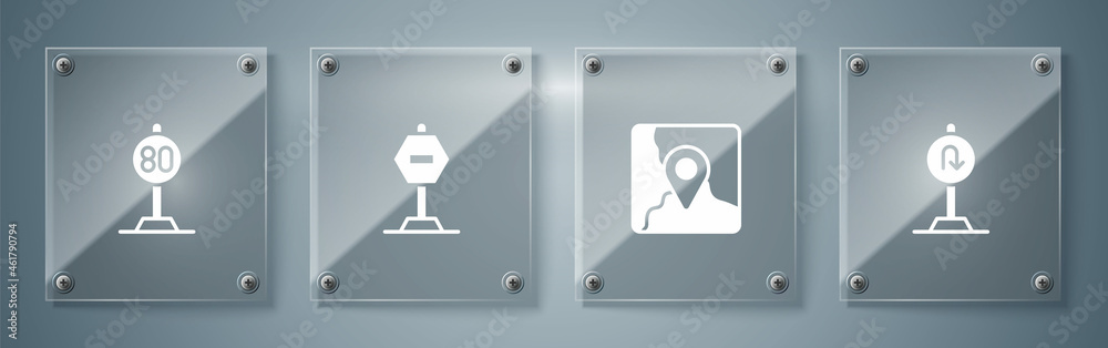 Set Turn back road sign, Folded map with location marker, Stop and ...