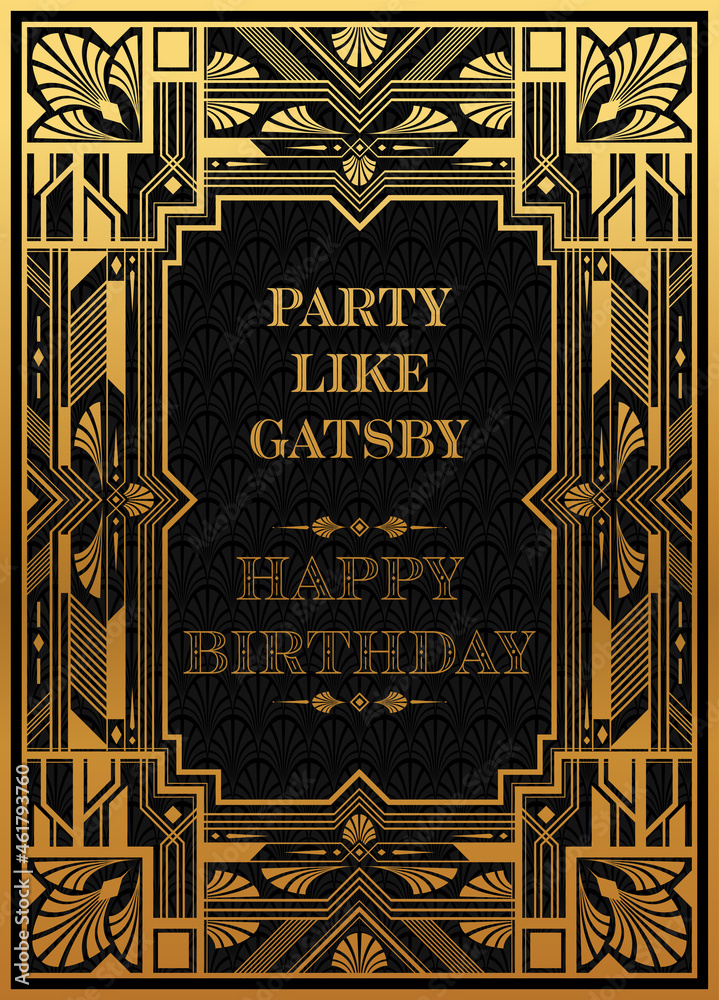 Gatsby card greetings template Art deco geometric vintage frame can be ...